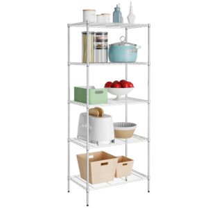 qxznby 5-shelf metal storage shelves heavy duty garage shelving unit, 100lbs loading capacity per shelf, shelf organizer wire rack for kitchen garage bathroom pantry, 24" l x 14" w x 60" h, chrome