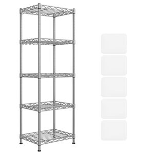 songmics 5-tier storage shelves, wire shelving unit, kitchen metal shelves, storage rack with adjustable shelves, shelf liners, 8 hooks, for garage, 11.8 x 15.7 x 47.6 inches, silver ulgr115e01