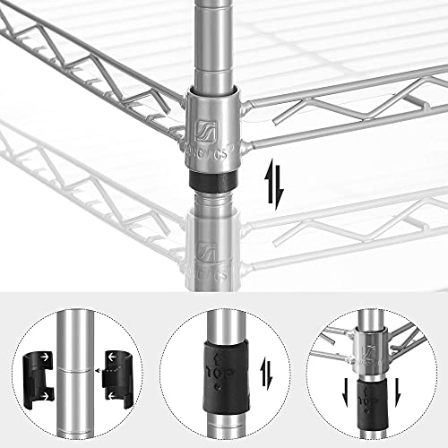 SONGMICS 5-Tier Storage Shelves, Wire Shelving Unit, Kitchen Metal Shelves, Storage Rack with Adjustable Shelves, Shelf Liners, 8 Hooks, for Garage, 11.8 x 15.7 x 47.6 Inches, Silver ULGR115E01