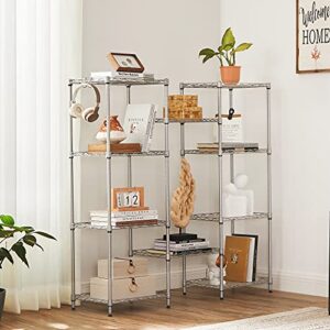 SONGMICS 5-Tier Storage Shelves, Wire Shelving Unit, Kitchen Metal Shelves, Storage Rack with Adjustable Shelves, Shelf Liners, 8 Hooks, for Garage, 11.8 x 15.7 x 47.6 Inches, Silver ULGR115E01