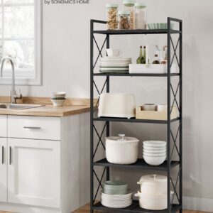 SONGMICS 5-Tier Metal Storage Rack, Shelving Unit with X Side Frames, Dense Mesh, 12.6 x 23.6 x 57.3 Inches, for Entryway, Kitchen, Living Room, Bathroom, Industrial Style, Ink Black UBSC165B01