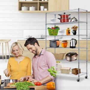 Storage Shelves 6-Tier Wire Shelving Unit Garage Shelving with Wheels 2100LBS Capacity,18" D x 48" W x 78" H Metal Shelves Storage Rack Heavy Duty Shelving for Garage Kitchen Pantry,Chrome