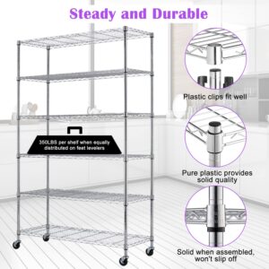 Storage Shelves 6-Tier Wire Shelving Unit Garage Shelving with Wheels 2100LBS Capacity,18" D x 48" W x 78" H Metal Shelves Storage Rack Heavy Duty Shelving for Garage Kitchen Pantry,Chrome