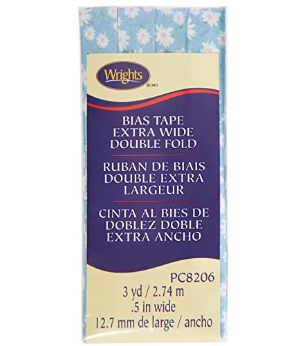 Wrights Extra Wide 1/2 Inch Double Fold Bias Tape for Quilting and Sewing, 27 Total Yards, White/Blue 9 Piece