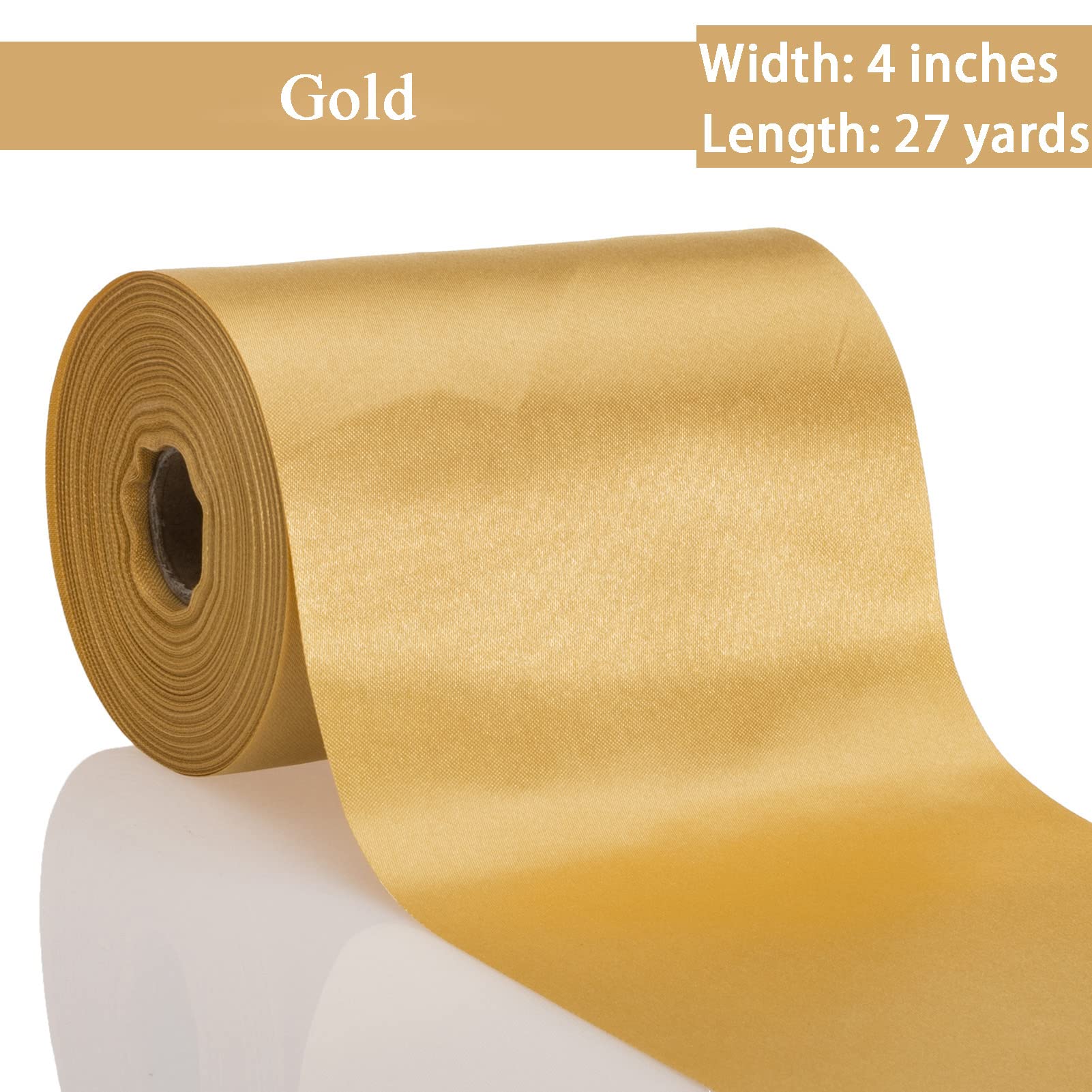 ATRBB 4 Inches Wide Gold Satin Ribbon, 27 Yards Soft, No Wrinkles and Consecutive Solid Fabric Ribbon for Cutting Ceremony, Christmas, Wedding, Birthday Decor and Chair Sashes