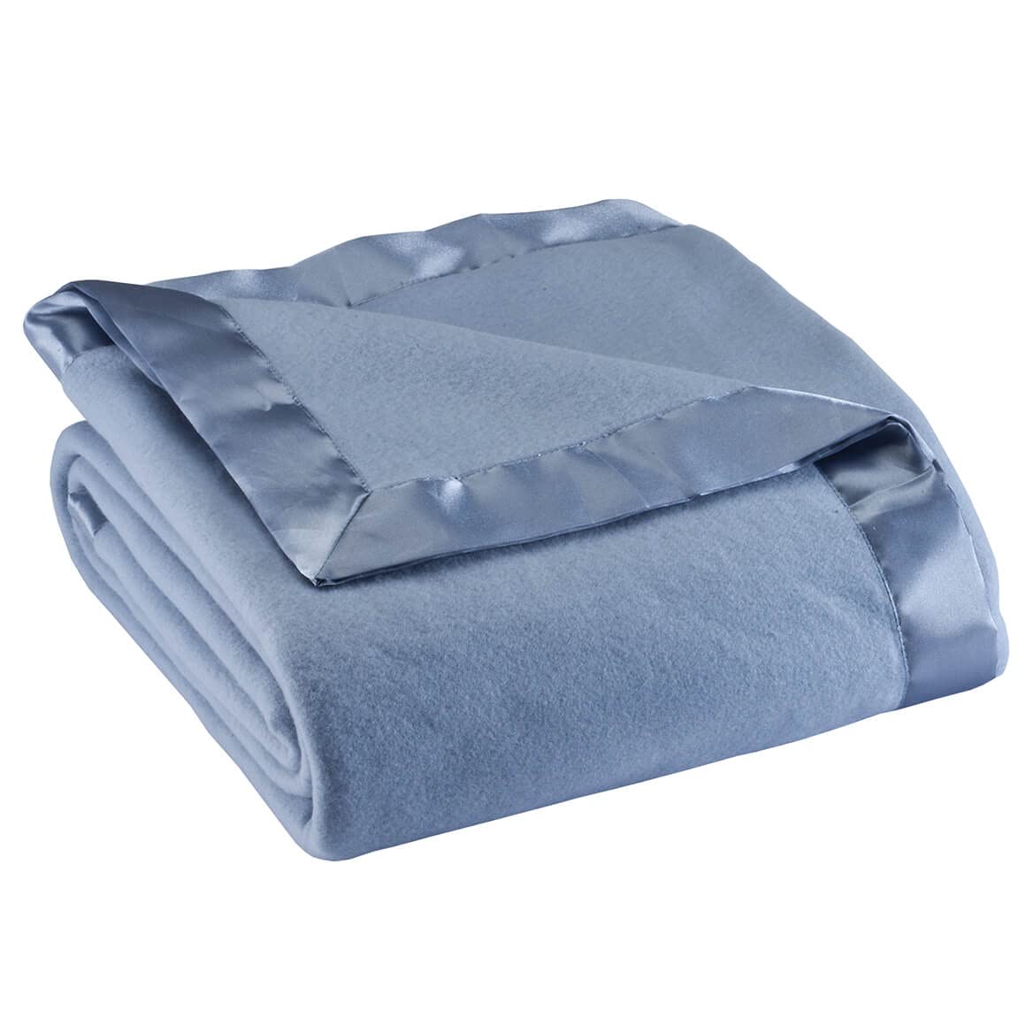 OakRidge Satin Fleece Blanket, Full/Queen, Twin or King Size – 100% Polyester Lightweight Fabric and Cozy Satin Binding Edges in Tightly Folding Travel Blanket, Blue