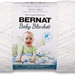 Bernat BABY BLANKET BB White Yarn - 1 Pack of 10.5oz/300g - Polyester - #6 Super Bulky - 220 Yards - Knitting/Crochet