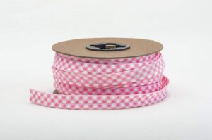 pearl 1/2" finished width double fold polycotton broadcloth quilt, hemming, sewing, seaming, binding, 25 yds, rose gingham pattern bias tape