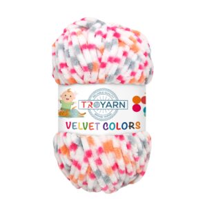 troyarn velvet colors chenille baby blanket yarn amigurumi yarn for crocheting and knitting super bulky 100 gr (131 yds) (10220)