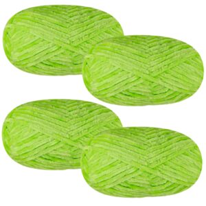 4 pcs 400g soft chenille yarn velvet yarn for crocheting,fluffy yarn for knitting and crochet diy craft,warm yarn for blanket bag hat scarve clothe gloves slippers doll（bright green）