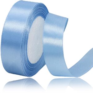 light blue satin ribbon 1 inch x 25 yards, solid color fabric ribbon for gift wrapping, hair bows making, floral bouquets, wreaths, wedding party decorations, diy sewing projects, and handmade trims