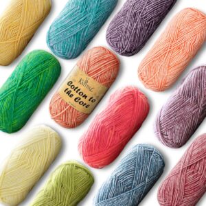 knitpal cotton to the core, dk hand knitting and crocheting cotton heather yarn assorted colors pack, washcloth -blankets, (free patterns), 12 colors/skeins (1704 yards/600 grams) dk #3 (rainbow pack)