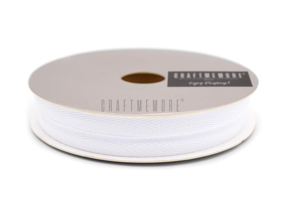 CRAFTMEMORE 1 Inch Twill Tape Fabric Ribbons Webbing Herringbone Twill Bias Binding Tape for Clothes Sewing Craft Trim Lace 18 Yards (MP1 White)