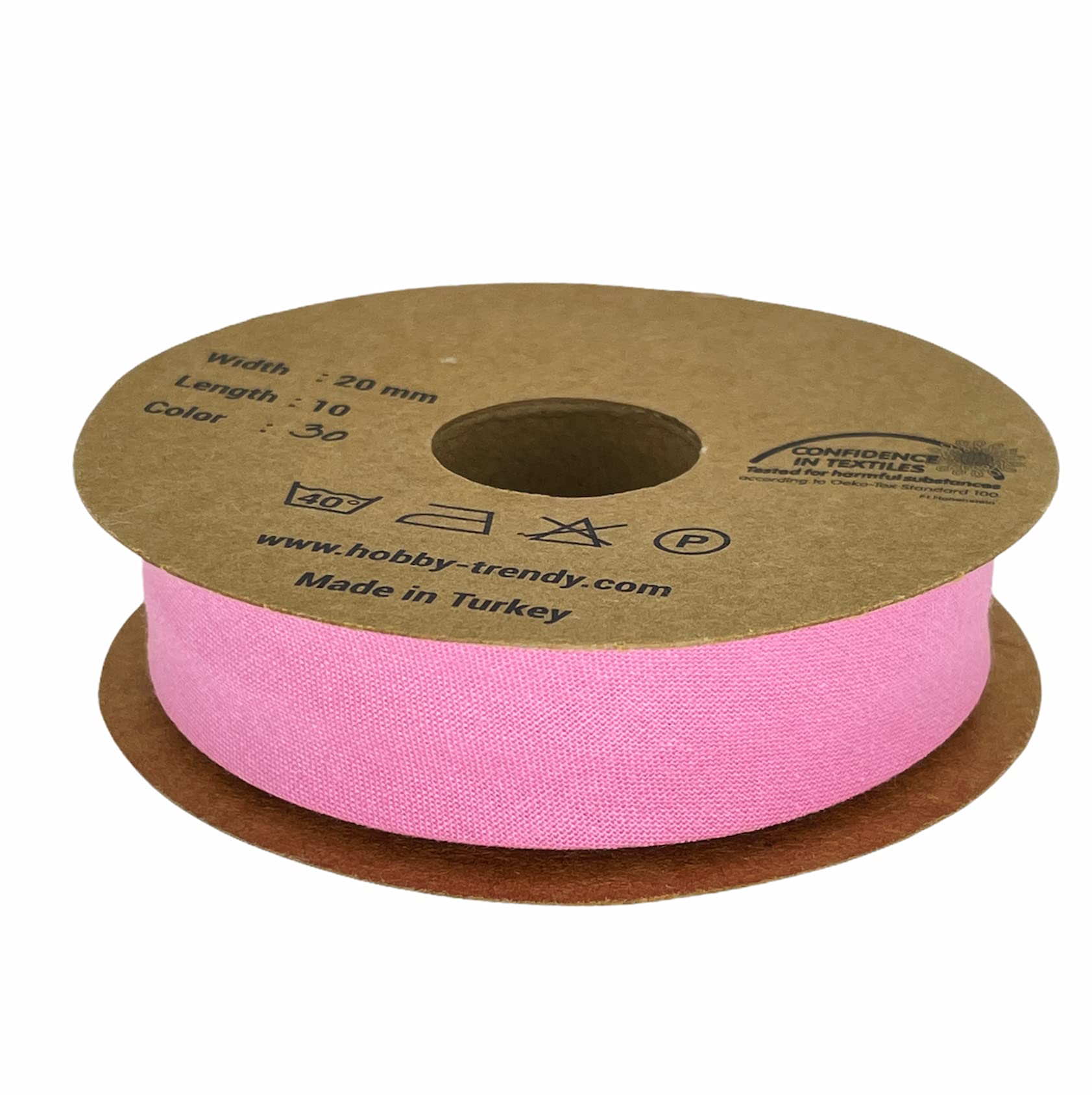 Hobby Trendy0 Cotton Bias Binding Tape (Single Fold) 20mm-13/16inch (10meters-10.93yards) for Sewing, Seaming, Binding, Hemming, Piping, Quilting (30-Rose Pink)