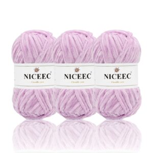 niceec 3 skeins soft chenille yarn blanket yarn for knitting fancy yarn for crochet weaving diy craft total length 3×85m (3×93yds, 3×50g)_purple