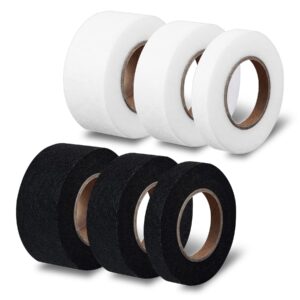 6 rolls of versatile hemming tape, 162 yards of no-sew iron-on fabric fusing tape for easy clothes repair and sewing projects, ideal for pants, dresse, curtain and more (0.4/0.8/1.2 inch, white/black)