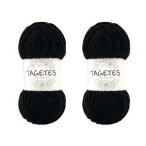 tagetes velvet chenille yarn (100 gr 132 yds x 2) 264 yds baby blanket yarn, amigurumi yarn, crochet and knitting yarn, super bulky, soft, chunky yarn (black)