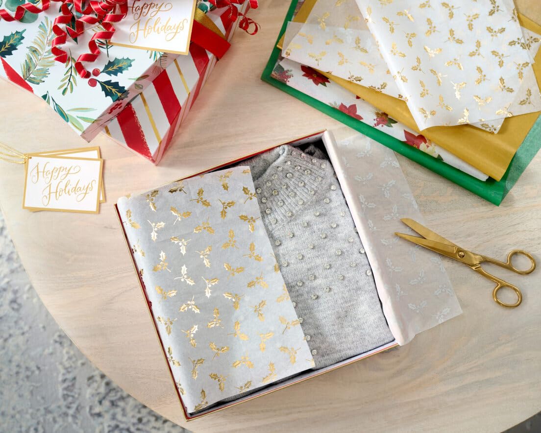 Papyrus Gift Boxes with Lids for Christmas, Hanukkah and All Holidays, White and Gold (4 Boxes)