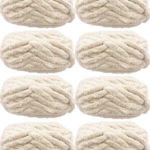 Chunky Chenille Yarn for Blanket 4lb, Beige 8 Pack Super Bulky Soft Thick Fluffy Jumbo Giant Washable Polyester Big Yarn for Hand Knitting Extreme DIY Arm Knitting Throw Rugs Pillow 64oz