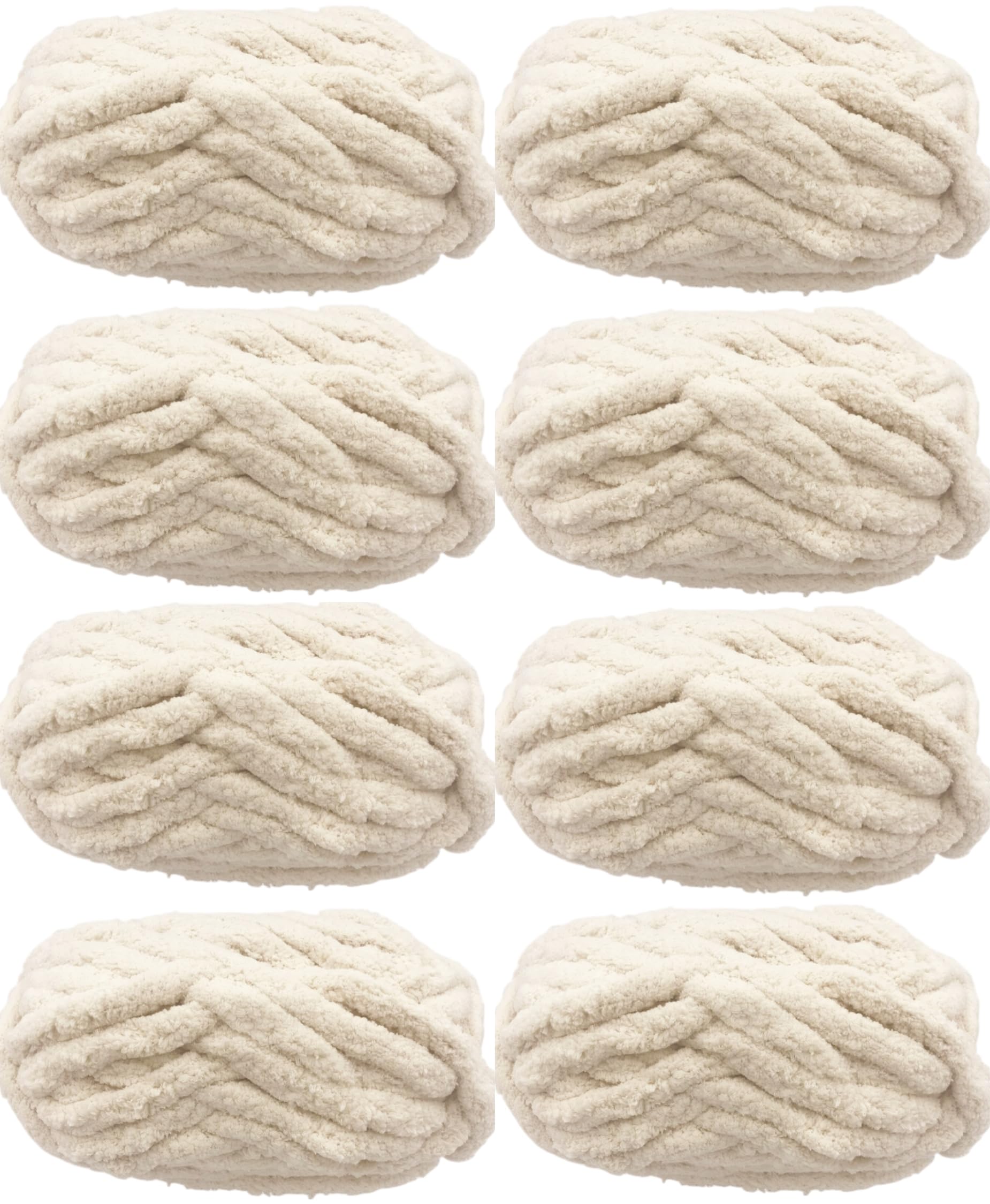 Chunky Chenille Yarn for Blanket 4lb, Beige 8 Pack Super Bulky Soft Thick Fluffy Jumbo Giant Washable Polyester Big Yarn for Hand Knitting Extreme DIY Arm Knitting Throw Rugs Pillow 64oz