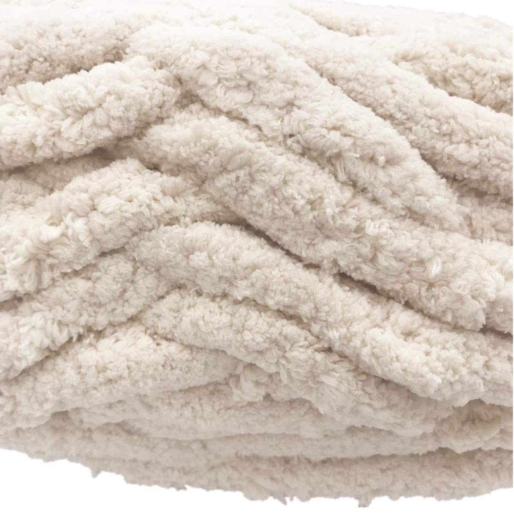 Chunky Chenille Yarn for Blanket 4lb, Beige 8 Pack Super Bulky Soft Thick Fluffy Jumbo Giant Washable Polyester Big Yarn for Hand Knitting Extreme DIY Arm Knitting Throw Rugs Pillow 64oz