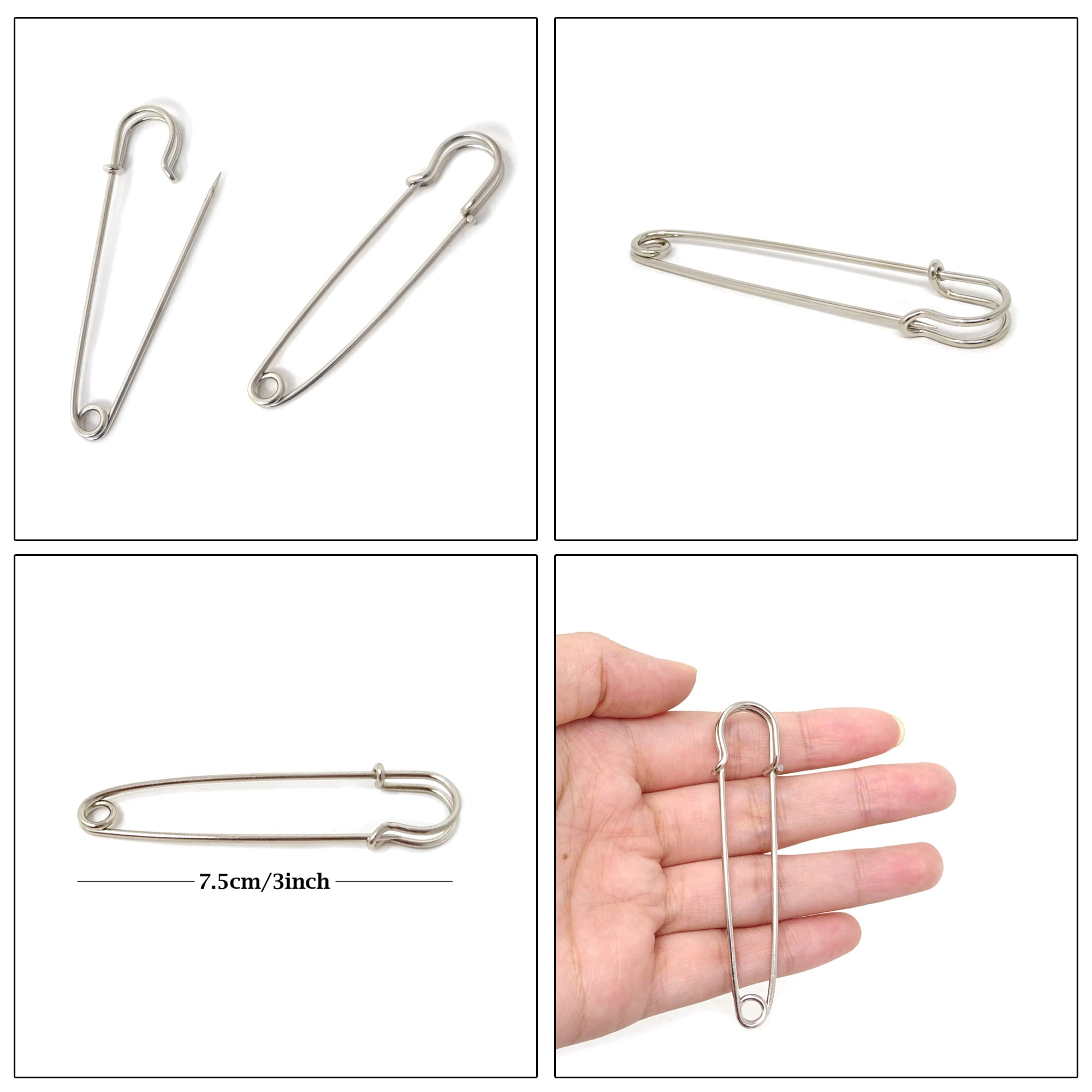 Honbay 20PCS 3Inch Heavy Duty Extra Large Safety Pins for Blankets, Skirts, Kilts, Crafts (Silver)