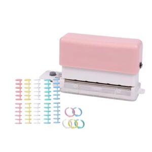 taiyuyue 1 mini portable paper punch with 10pcs 6-hole random color binder rings -cute 6-hole puncher for crafts, planners, binders with positioning ruler - 2 sheets capacity, 5 colors (pink)