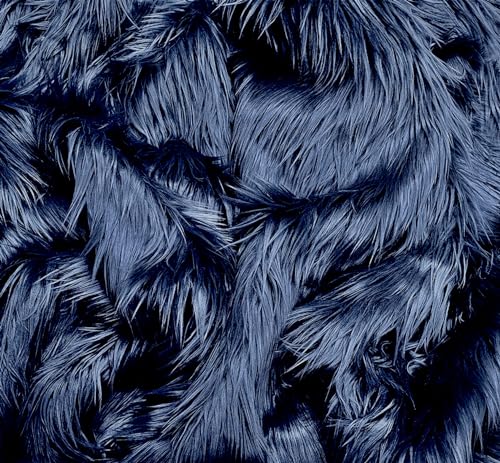 EOVEA Shaggy Faux Fur Fabric by The Yard - 36" X 60" Inch - Long Pile Fur - Fake Fur Materials - Soft & Fluffy Craft Fabric Supplies for DIY Arts & Crafts, Apparel, Costume, Rug(Navy Blue, One Yard)