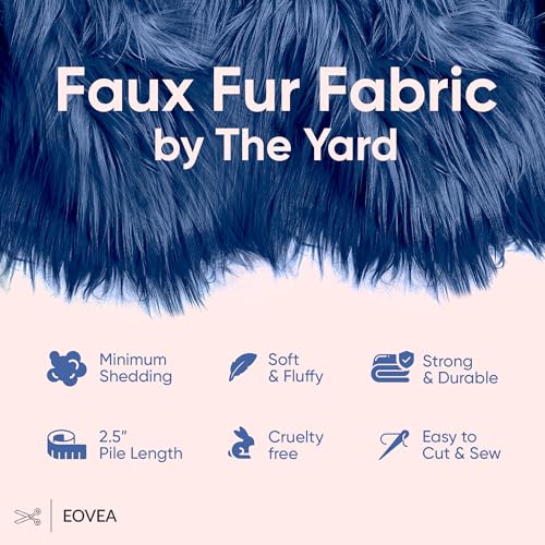 EOVEA Shaggy Faux Fur Fabric by The Yard - 36" X 60" Inch - Long Pile Fur - Fake Fur Materials - Soft & Fluffy Craft Fabric Supplies for DIY Arts & Crafts, Apparel, Costume, Rug(Navy Blue, One Yard)