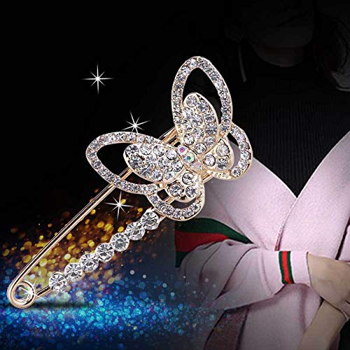 Mystart 2 Pieces Alloy Rhinstone Butterfly Safety Pins Jewelry Brooch Pins for Blankets Scarves Sweater