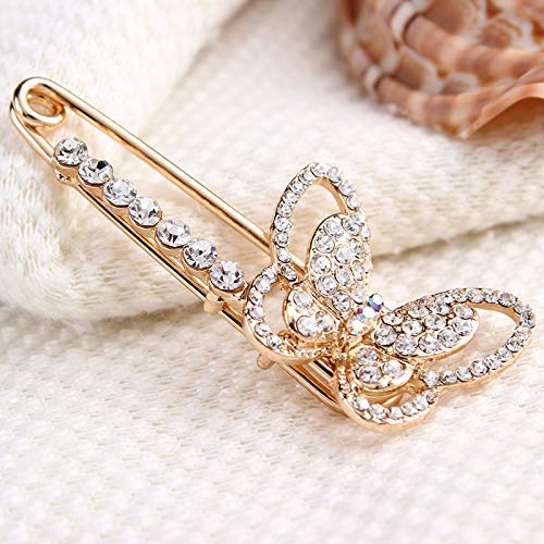 Mystart 2 Pieces Alloy Rhinstone Butterfly Safety Pins Jewelry Brooch Pins for Blankets Scarves Sweater