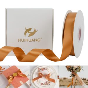 huihuang burnt orange ribbon 1 inch double-faced satin ribbon 50 yards orange silk satin ribbon for fall wedding, gift wrapping, flower bouquet, invitations, holiday decor, hairs, bows making