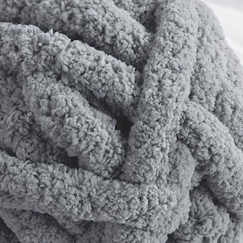 HOMBYS Light Grey Chunky Chenille Yarn for Crocheting, Bulky Thick Fluffy Yarn for Knitting,Super Bulky Chunky Yarn for Hand Knitting Blanket, Soft Plush Yarn, 8 Jumbo Pack (27yds,8 oz Each Skein)