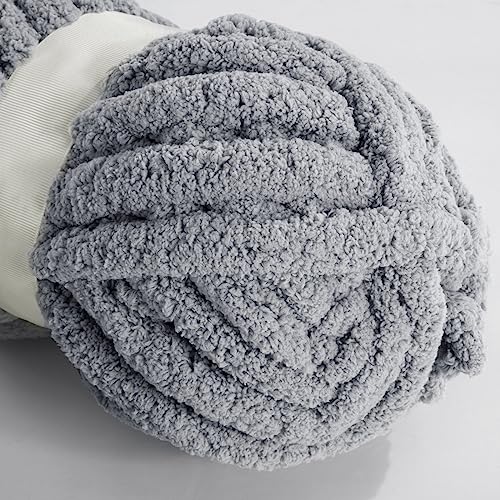 HOMBYS Light Grey Chunky Chenille Yarn for Crocheting, Bulky Thick Fluffy Yarn for Knitting,Super Bulky Chunky Yarn for Hand Knitting Blanket, Soft Plush Yarn, 8 Jumbo Pack (27yds,8 oz Each Skein)