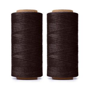 hilelife waxed thread, 568 yards 2 pcs 150d 0.8mm waxed thread for leather sewing, leather thread for hand sewing, leather craft diy, wallets, shoe repairing, book binding (brown)