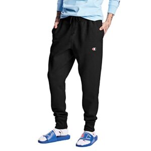 champion reverse weave joggers, comfortable, fleece pants for men, 30.5", black c logo, large