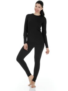 thermajane long johns thermal underwear for women fleece lined base layer pajama set cold weather (medium, black)