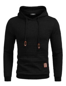 coofandy men's fashion hoodies sweatshirt long sleeve workout waffle pattern sweatshirts solid long sleeve pullover black