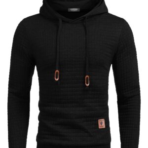 COOFANDY Men's Fashion Hoodies Sweatshirt Long Sleeve Workout Waffle Pattern Sweatshirts Solid Long Sleeve Pullover Black