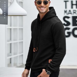 COOFANDY Men's Fashion Hoodies Sweatshirt Long Sleeve Workout Waffle Pattern Sweatshirts Solid Long Sleeve Pullover Black