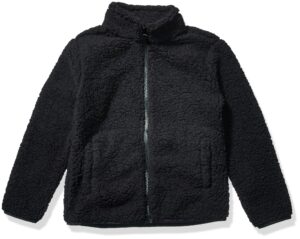 amazon essentials girls' sherpa fleece full-zip jacket, black, medium