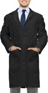 ny threads professional lab coat for men poly cotton long sleeve medical coat, x-small, black