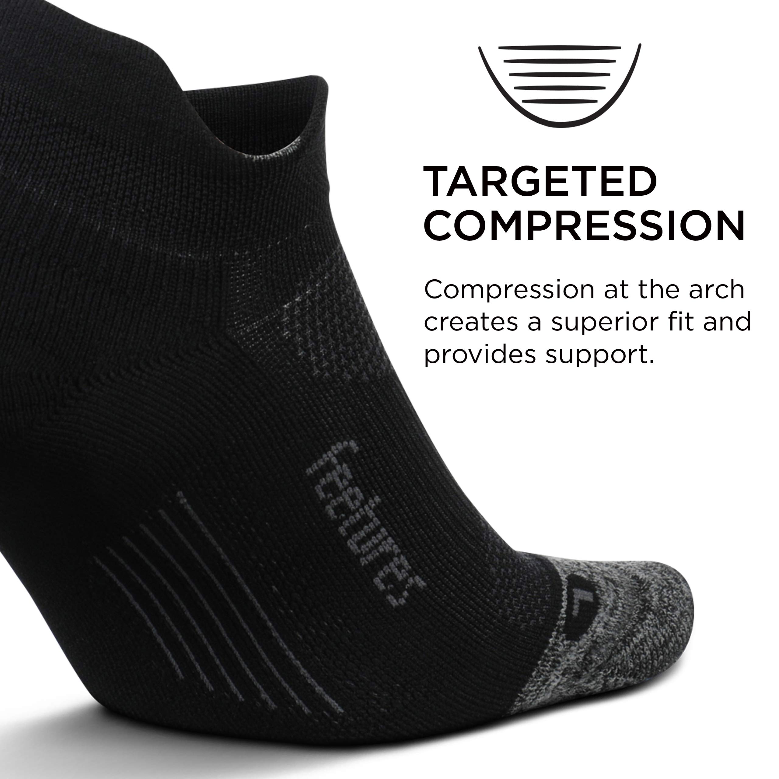 Feetures Elite Light Cushion No Show Tab Ankle Socks - Sport Sock with Targeted Compression - Black, M (1 Pair)