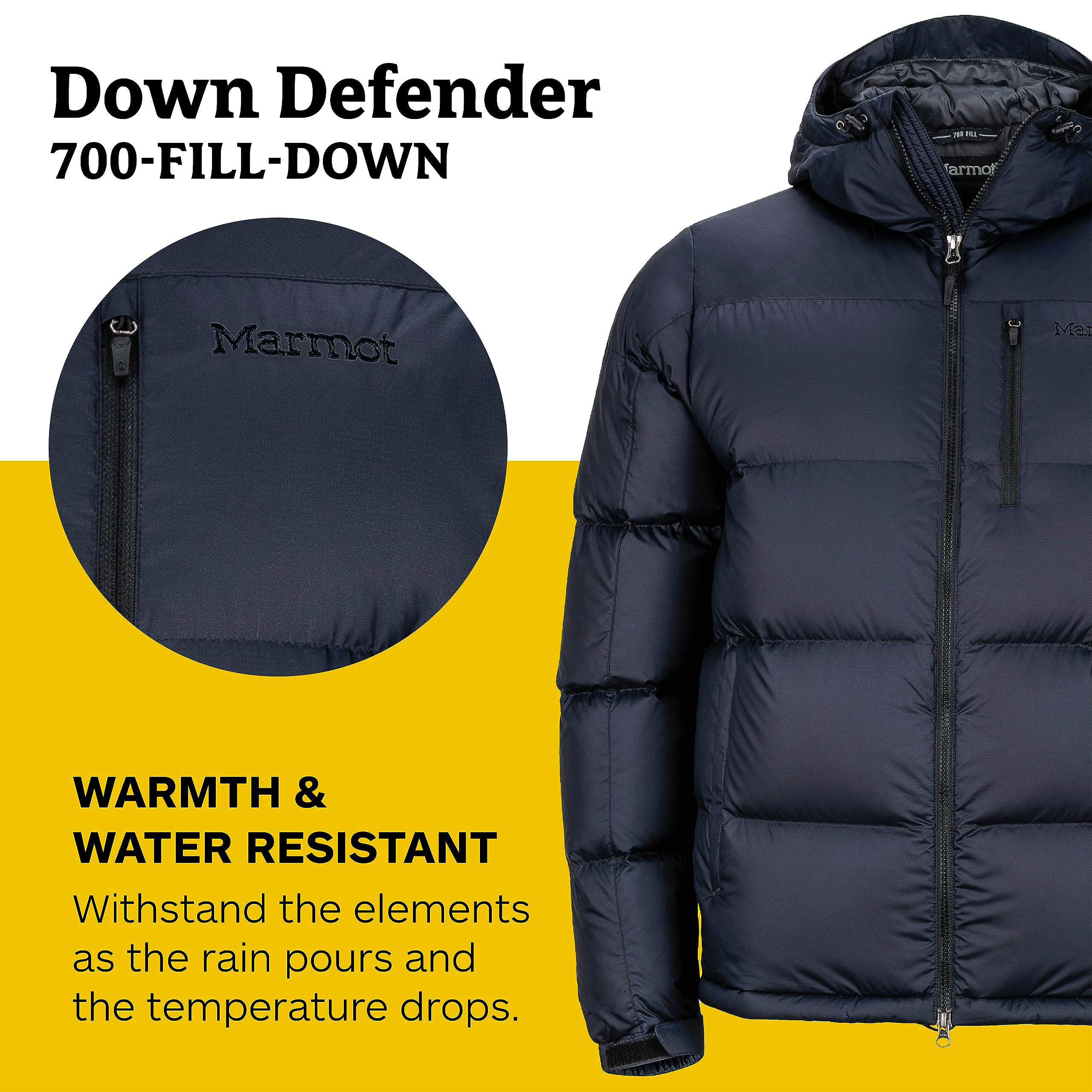 MARMOT Men’s Guides Hoody Jacket | Down-Insulated, Water-Resistant, Lightweight, Jet Black, Large