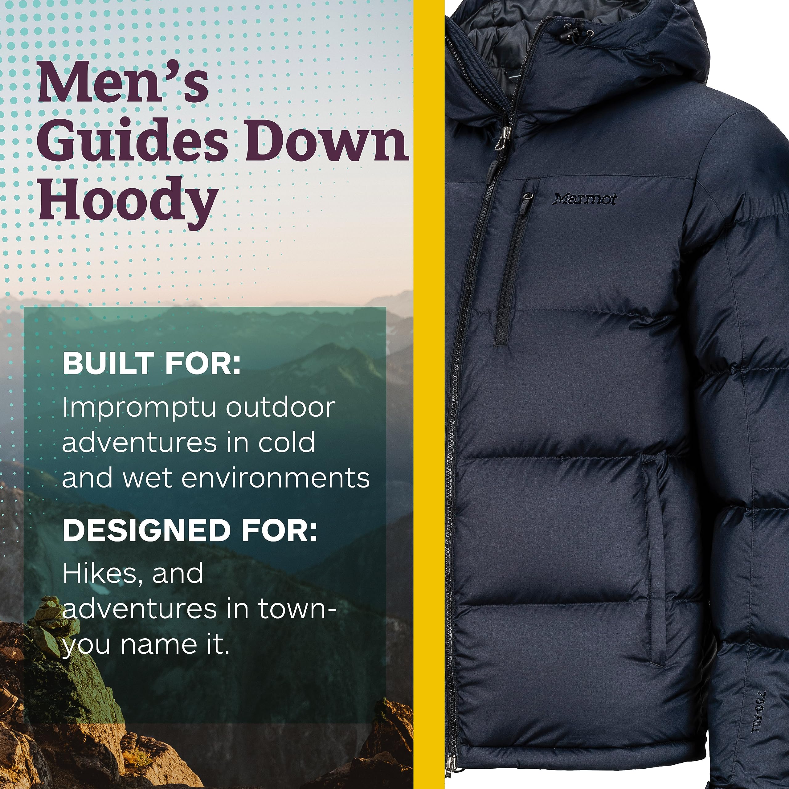 MARMOT Men’s Guides Hoody Jacket | Down-Insulated, Water-Resistant, Lightweight, Jet Black, Large