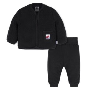 gerber baby boys toddler sherpa jacket & jogger pant set, black moose, 0-3 months