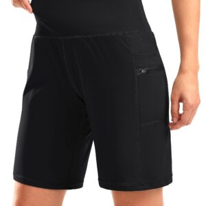 G Gradual Women's High Waisted 9" Bermuda Shorts with Zipper Pockets Athletic Workout Long Shorts for Women Knee Length(Black,XL)