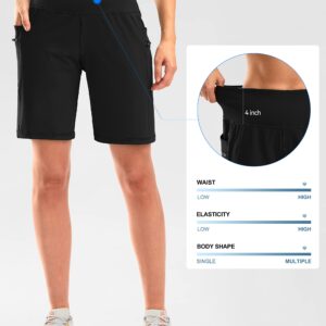 G Gradual Women's High Waisted 9" Bermuda Shorts with Zipper Pockets Athletic Workout Long Shorts for Women Knee Length(Black,XL)