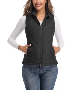 longking black women's vest, stand collar lightweight zip quilted vest for women l