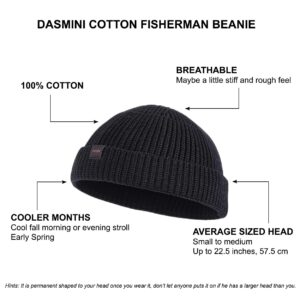 DASMINI Fisherman Beanie Hats for Men Women,Knit Trawler Rollup Edge Skull Cap,Watch cap,Docker Beanie Spring Fall Short Mini Hats (Black, Size M)